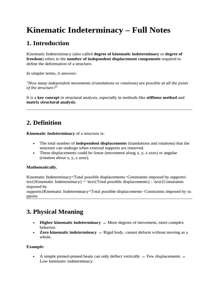 Kinematic Indeterminacy | PDF | Kinematics | Structural Analysis