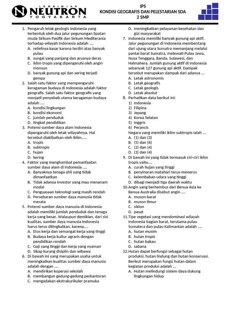 Soal Ips 2 SMP Kondisi Geografis Dan Sda 2024 | PDF