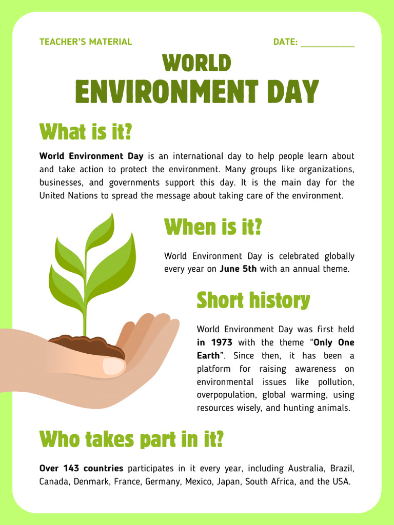World Environment Day Teacher's Material Document PDF | PDF