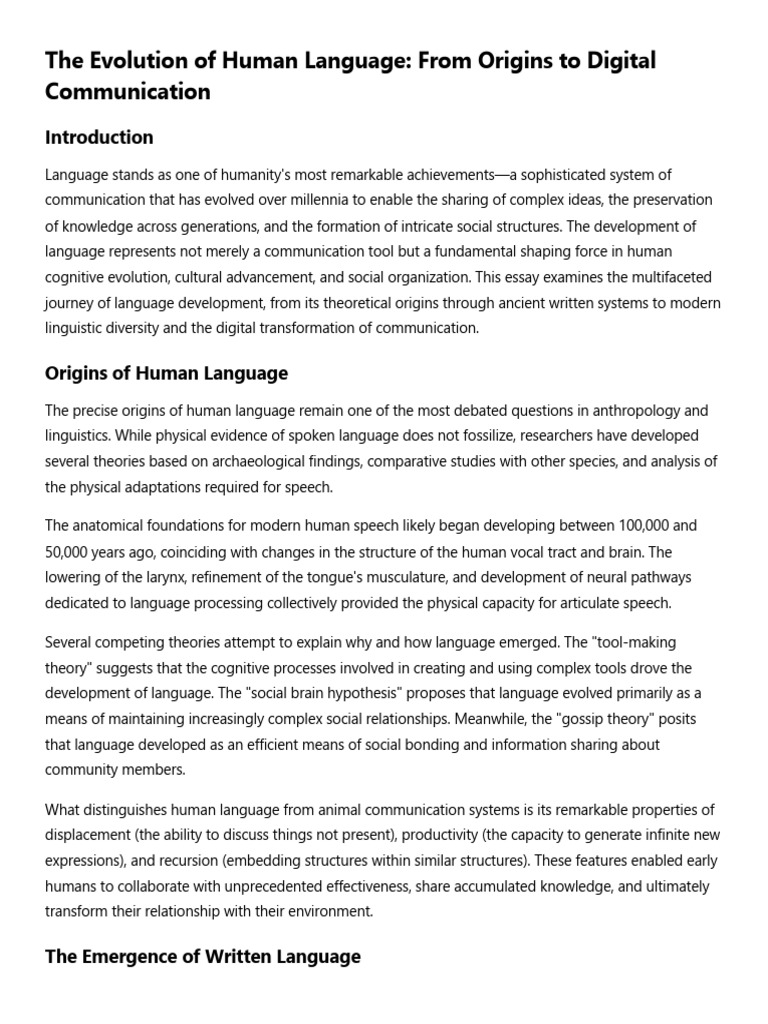 The Evolution of Human Language_ From Origins to Digital Communication ...
