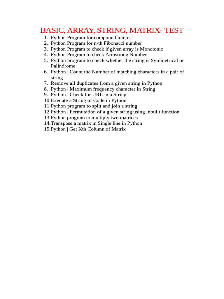 Basic, Array, String, Matrix Test | PDF