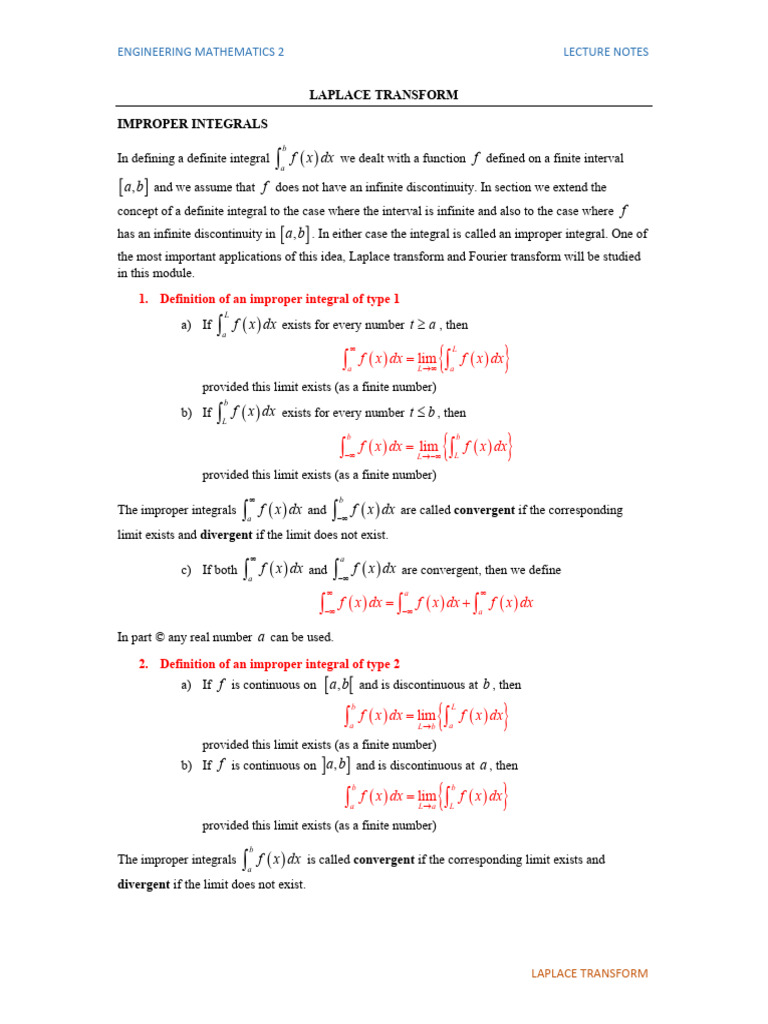 Laplace Transform Evening Group | PDF | Limit (Mathematics) | Integral