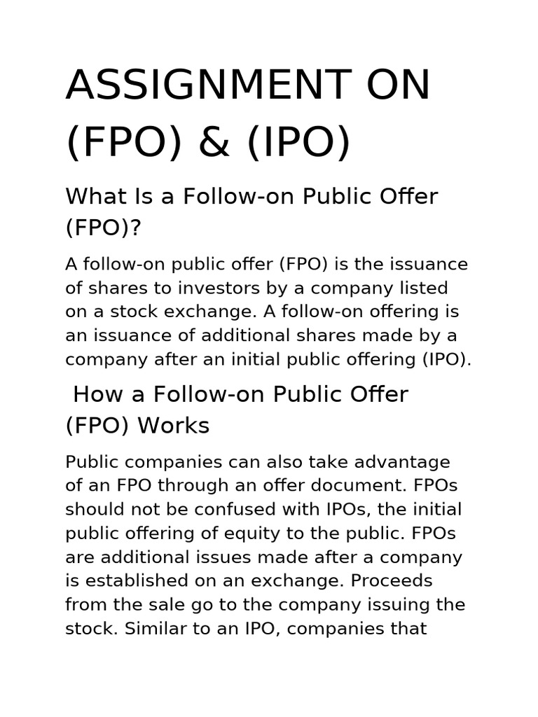 Assignment On Fpo & Ipo | PDF