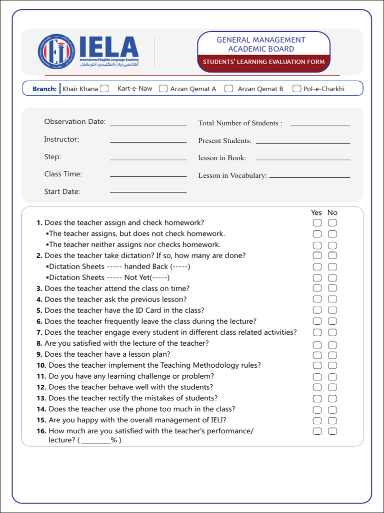 Students' Learning Evaluation Form | PDF | Teachers | Pedagogy