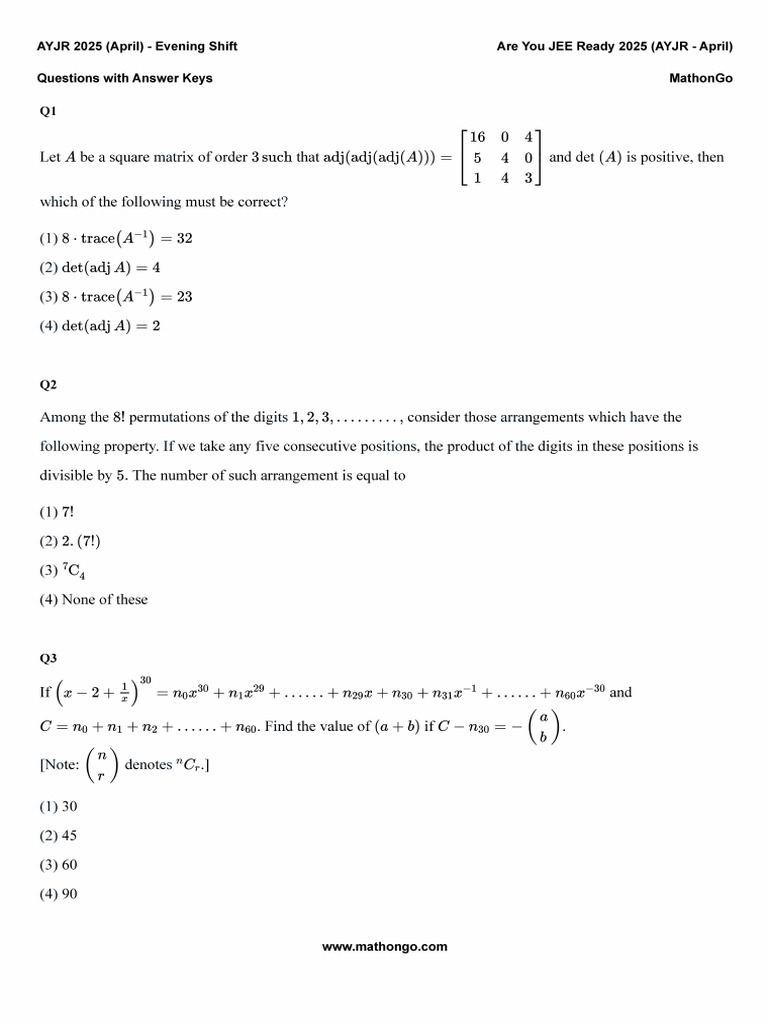 Provisional Answer Keys - AYJR 2025 (April) - Evening Shift | PDF
