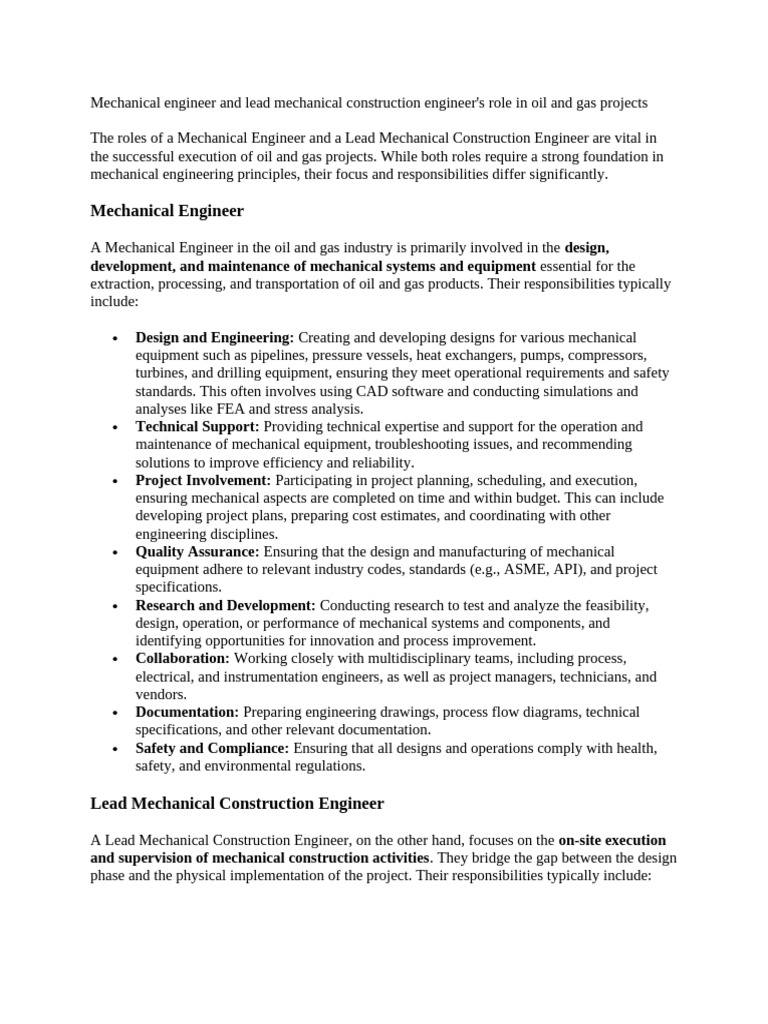 Mechanical Engineer and Lead Mechanical Construction Engineer | PDF | Mechanical Engineering ...