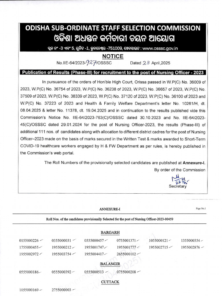 Nursing Officer Phase III 927 | PDF
