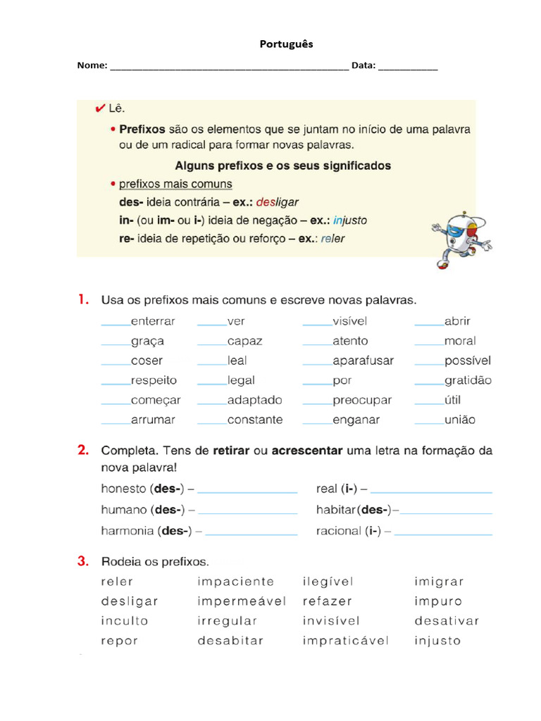Família de Palavras. - Prefixo e Sufixo | PDF