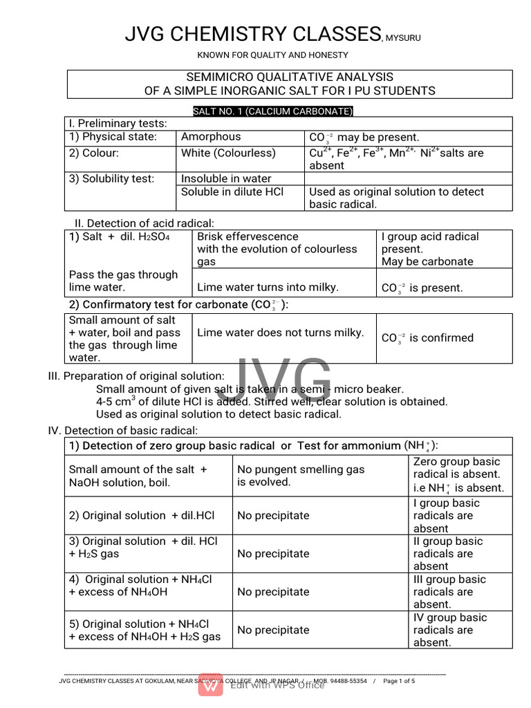 Share JVG - SALT ANALYSIS - CaCO3, NH4Cl, Al2 (SO4) 3 and MgSO4 | PDF ...
