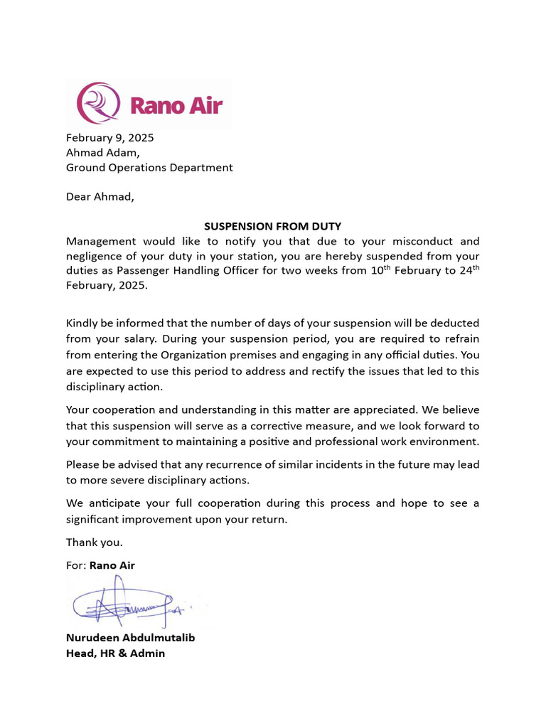 Ahmad Adamsuspension Letter | PDF