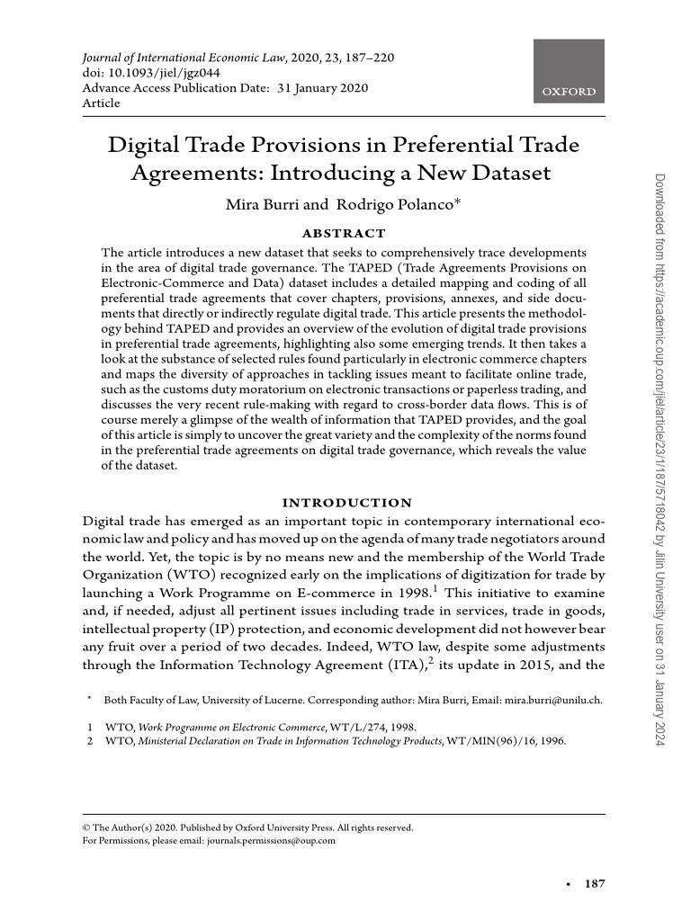 Digital Trade Provisions in Trade Agreements | PDF | World Trade ...