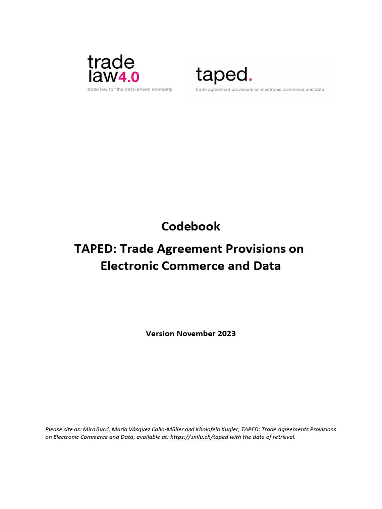 Codebook TAPED Burri Vasquez Kugler November 2023 | PDF | Payments | Net Neutrality