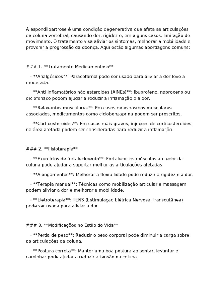 Tratamento da Espondiloartrose: Guia Completo | PDF | Dor | Anti ...