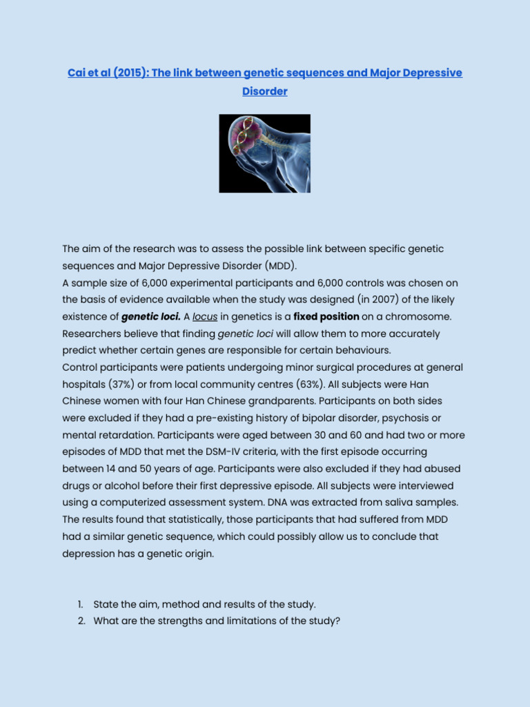 Cai Et Al (2015) - The Link Between Genetic Sequences and Major ...