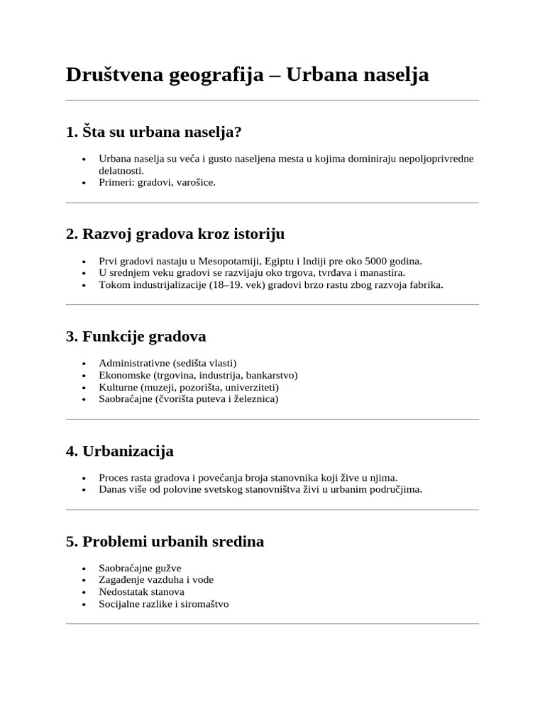Urbana Naselja - Drustvena Geografija | PDF