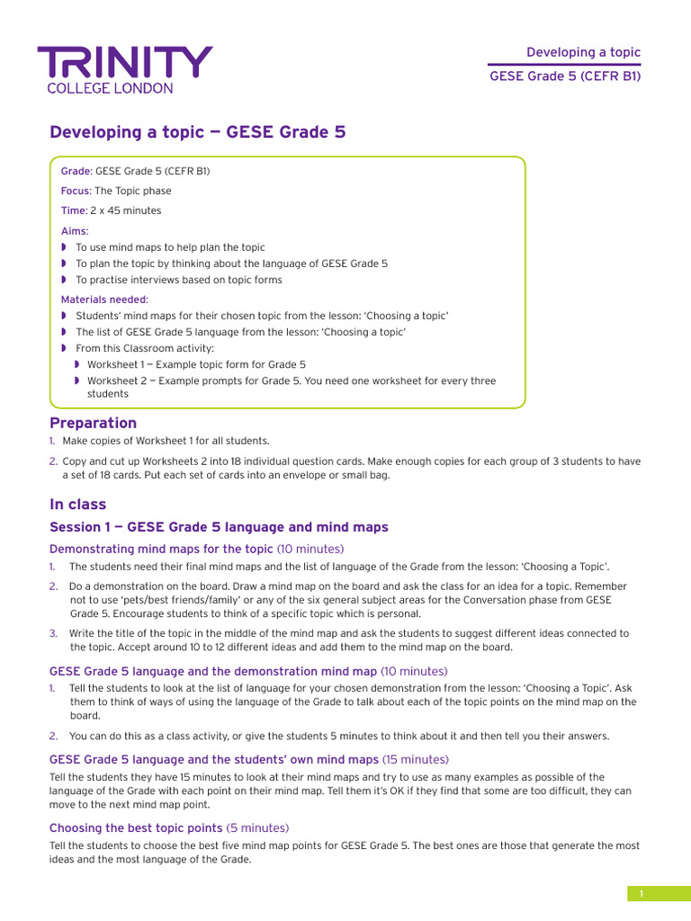 11 GESE G5 - Classroom Activity 2 - Developing A Topic LP | PDF | Human ...