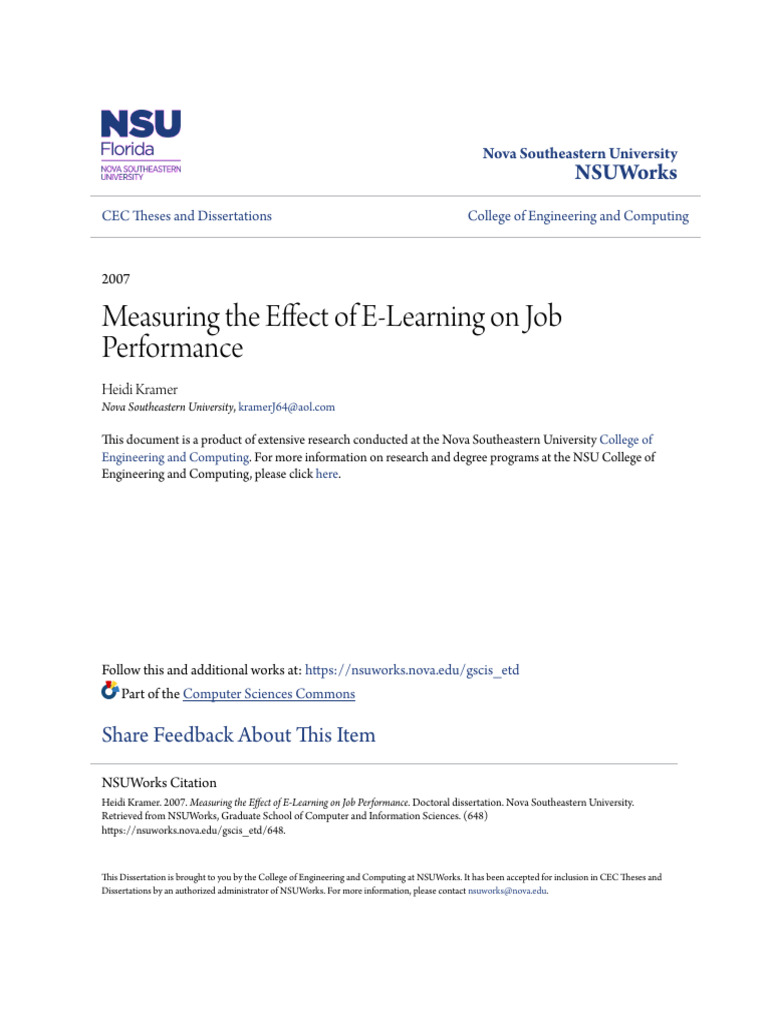 Measuring the Effect of E-Learning on Job Performance | PDF | Educational Technology | Evaluation
