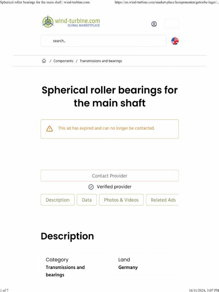 Spherical Roller Bearings For The Main Shaft | PDF