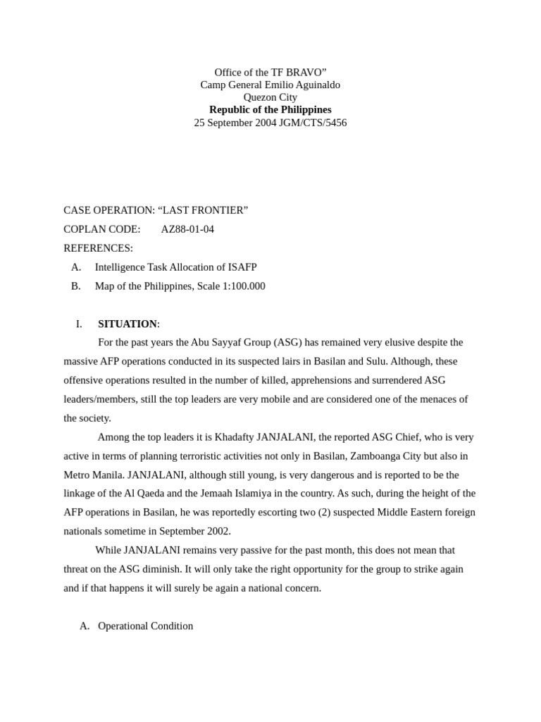 Assignment 2 (Case Operational Plan) | PDF | Government | Philippines