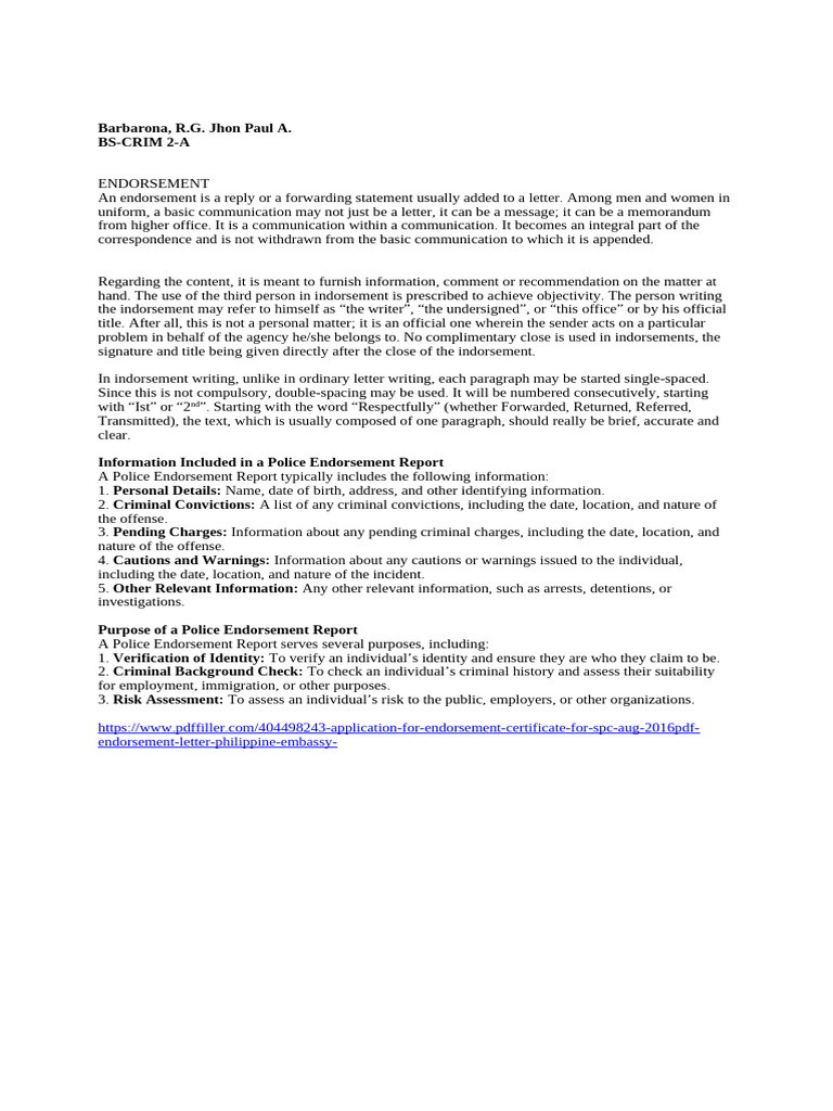 Police Endorsement Report Overview | PDF | Communication | Public Law
