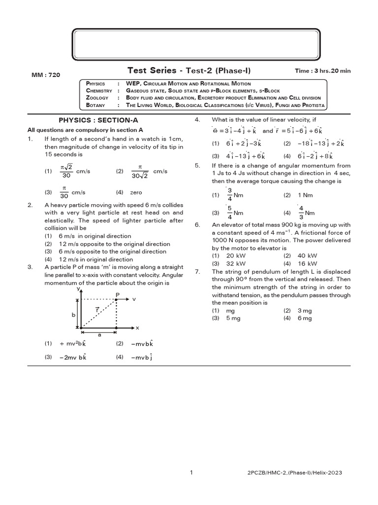 Physics Test: Circular & Rotational Motion | PDF | Force | Gases