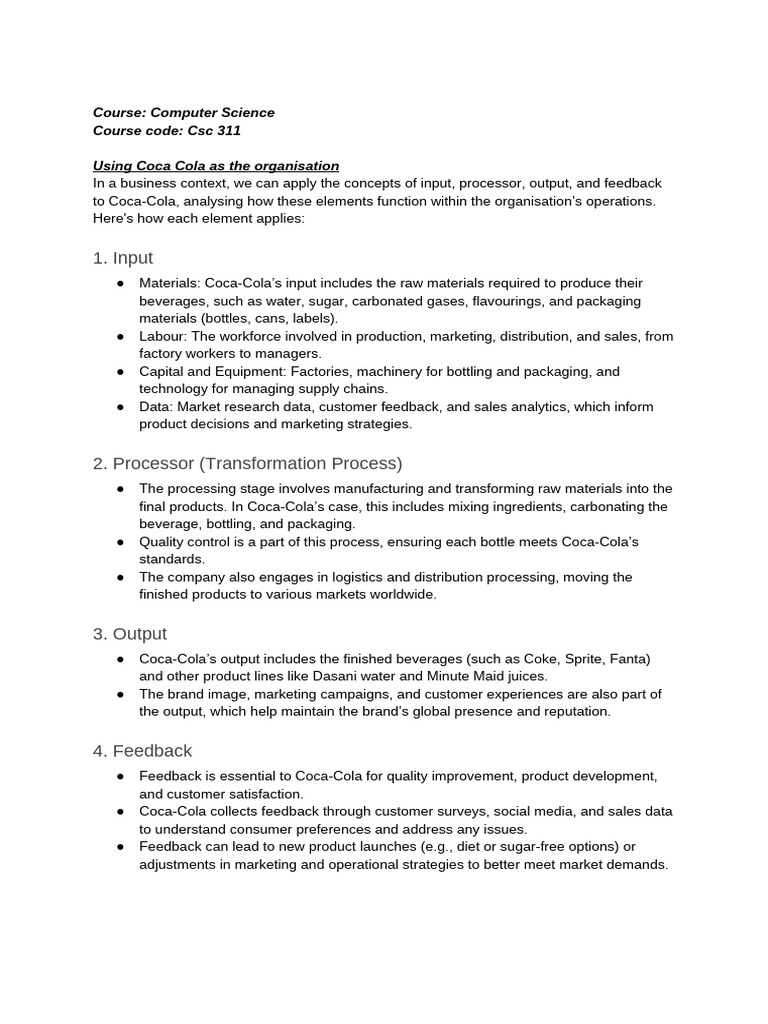 ADEMOLA ADETUNJI DAVID Computer Science 22-11436 Csc311-Csc305 Assignment | PDF | The Coca Cola ...