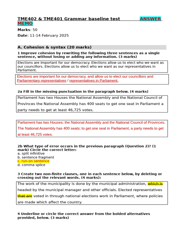 baseline grammar test_MEMO | PDF | Part Of Speech | Linguistics