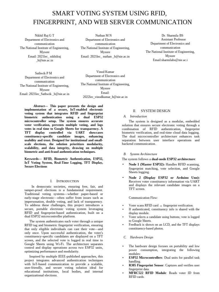 Fingerprint-Based Vote Marking System For Elector Identification | PDF ...
