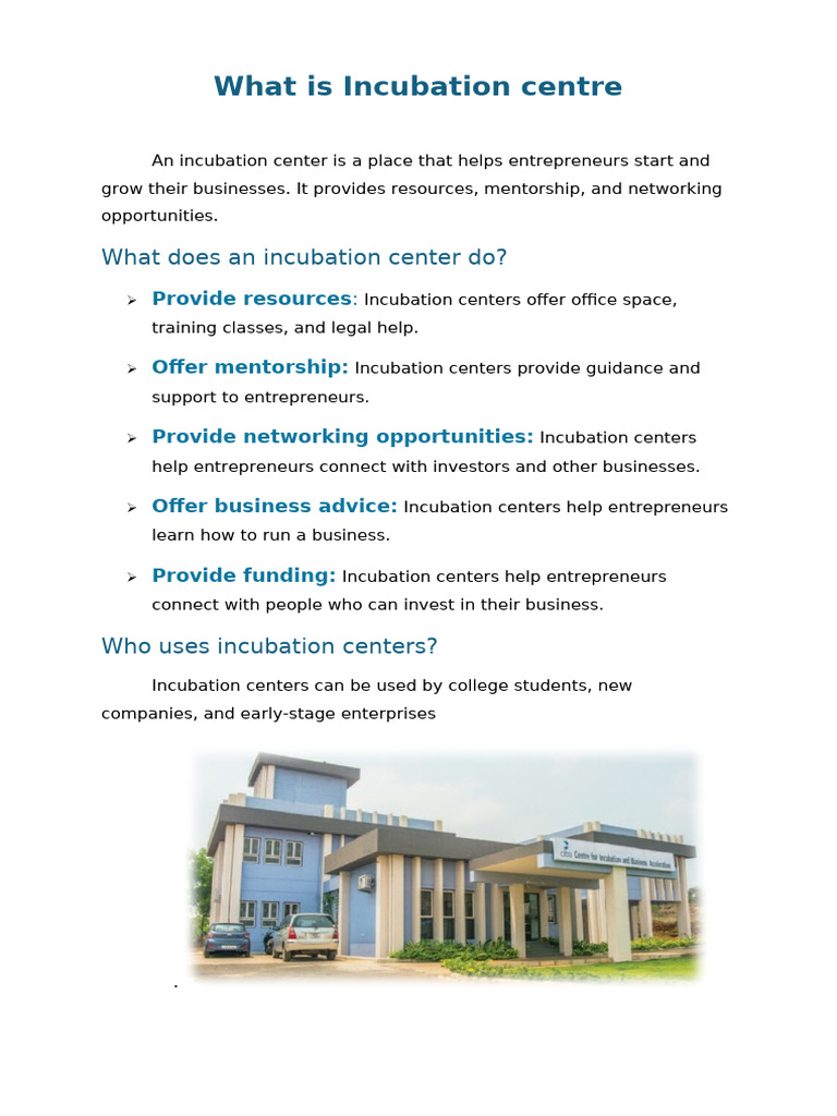 Incubation Centre Study | PDF | Startup Company | Small Business ...