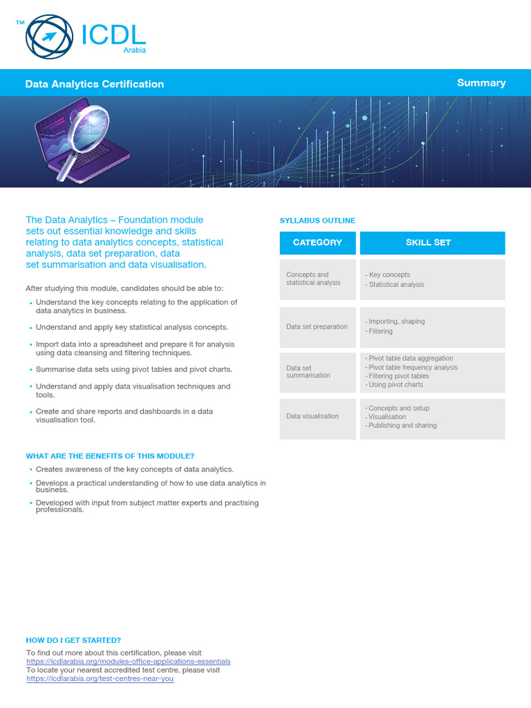 Datasheet ICDL Data Analytics English | PDF | Data Analysis | Analytics