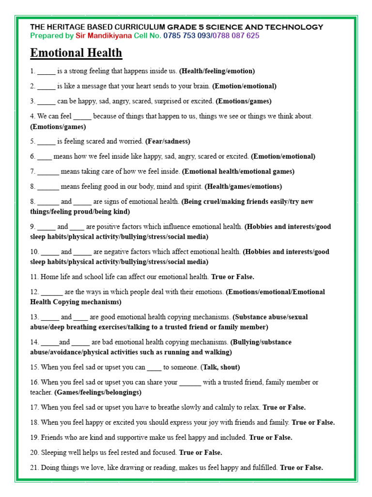 GRADE 5 Emotional Health | PDF | Feeling | Emotions