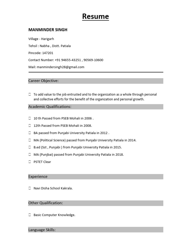 Resume of Manminder Singh | PDF