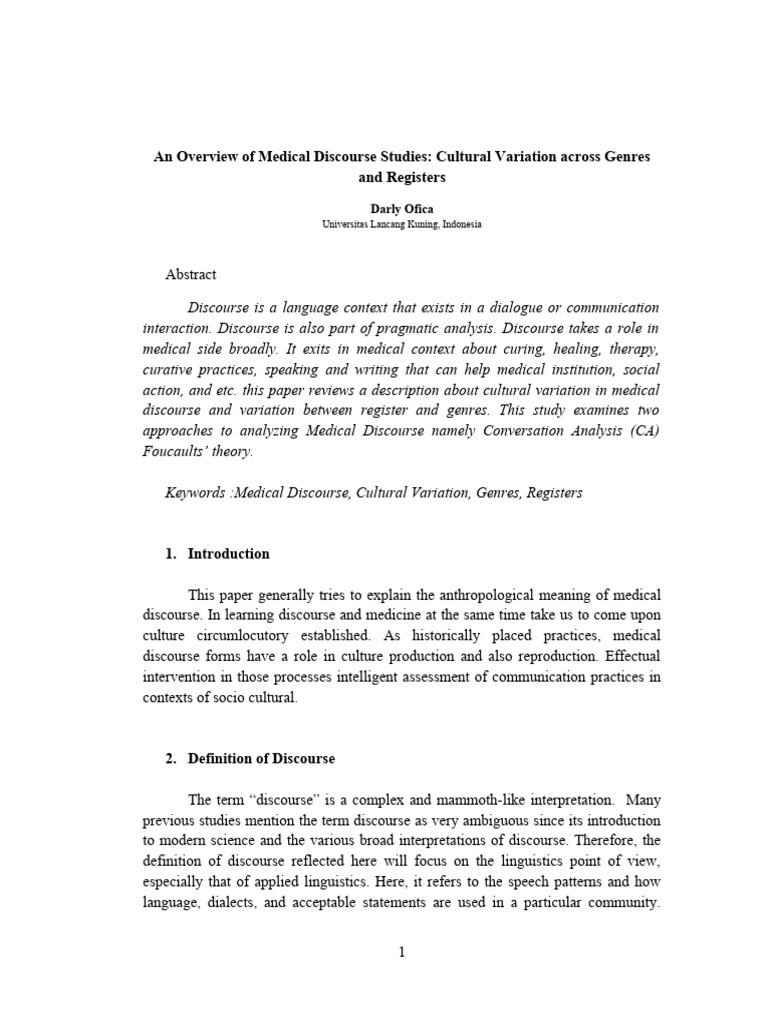 Cultural Variations in Medical Discourse | PDF | Discourse | Linguistics