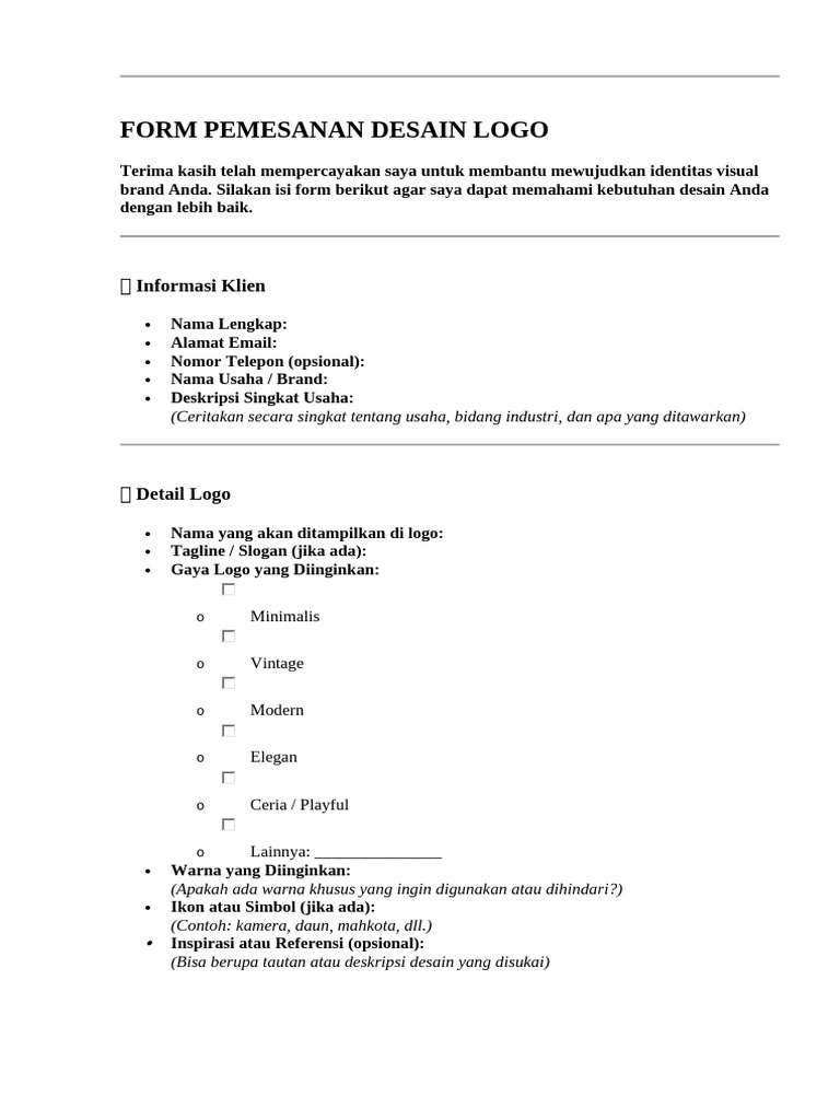 Form Pemesanan Desain Logo | PDF