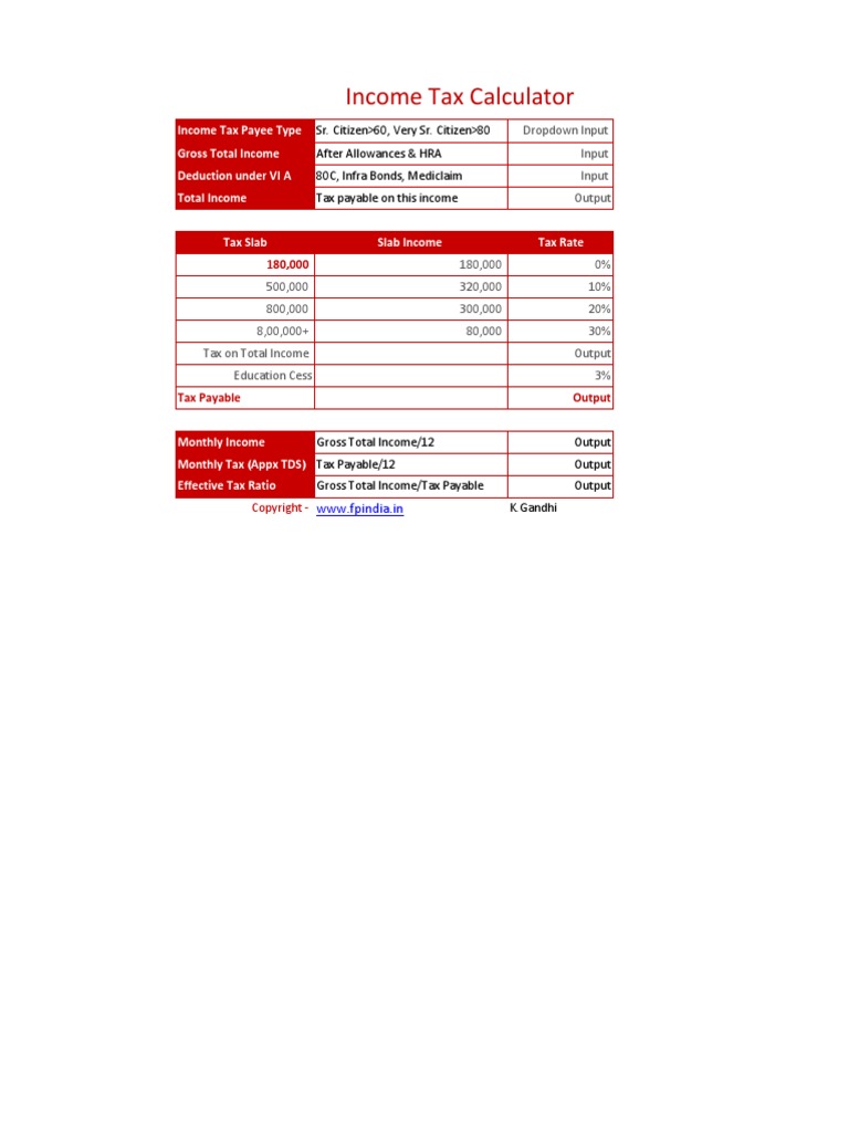 Income Tax Calculator in Excel | PDF