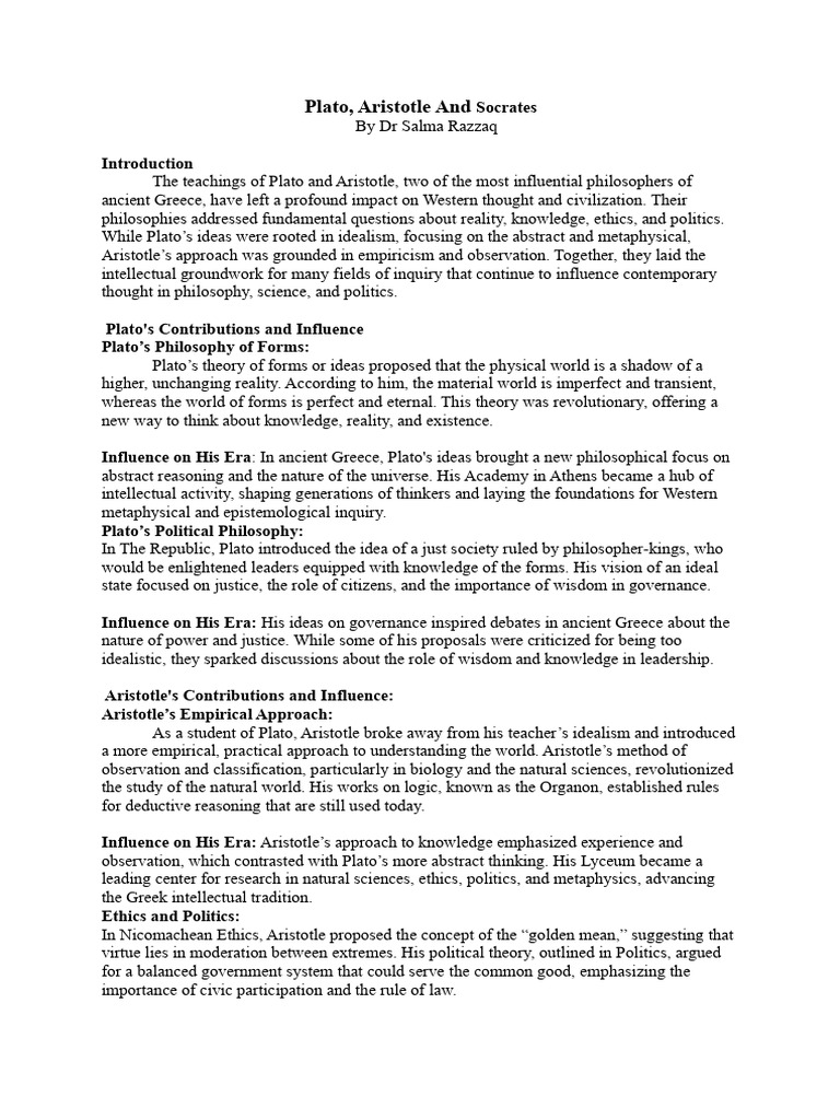 Influence of Plato, Aristotle, and Socrates | PDF | Plato | Aristotle