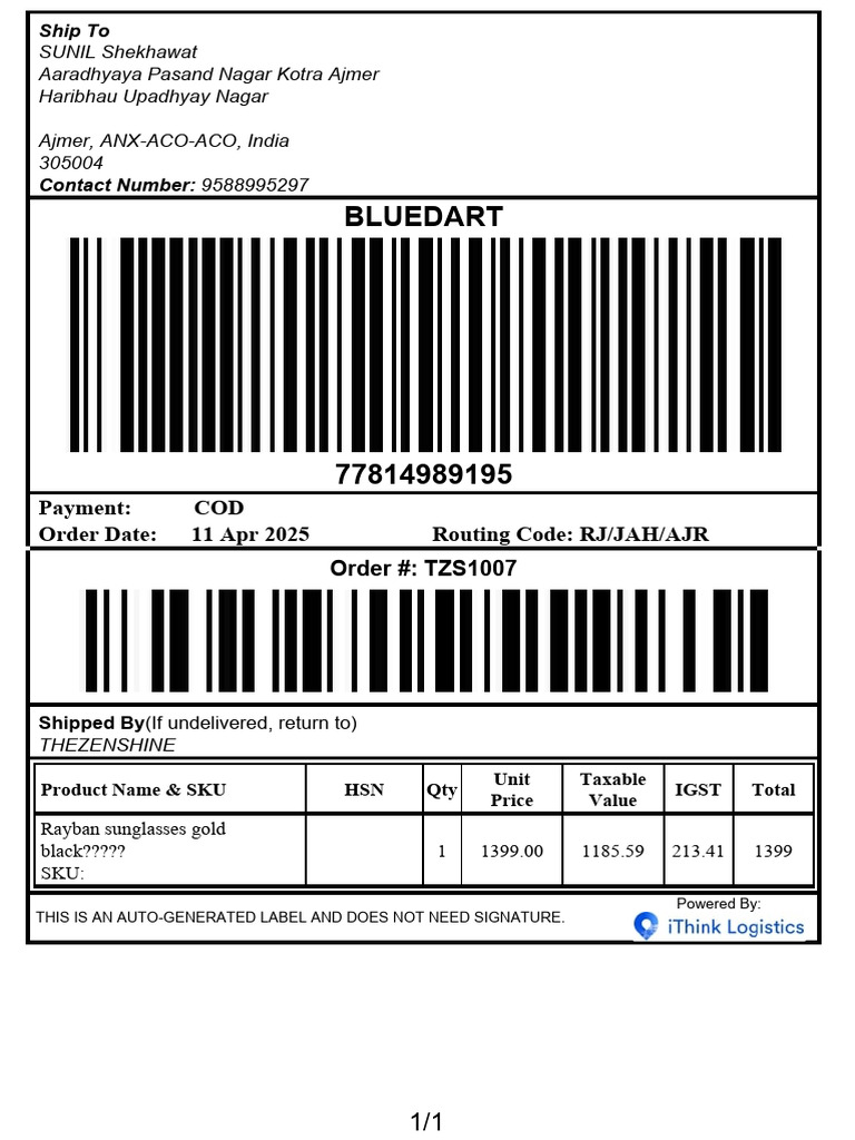 Order Confirmation and Shipping Details | PDF