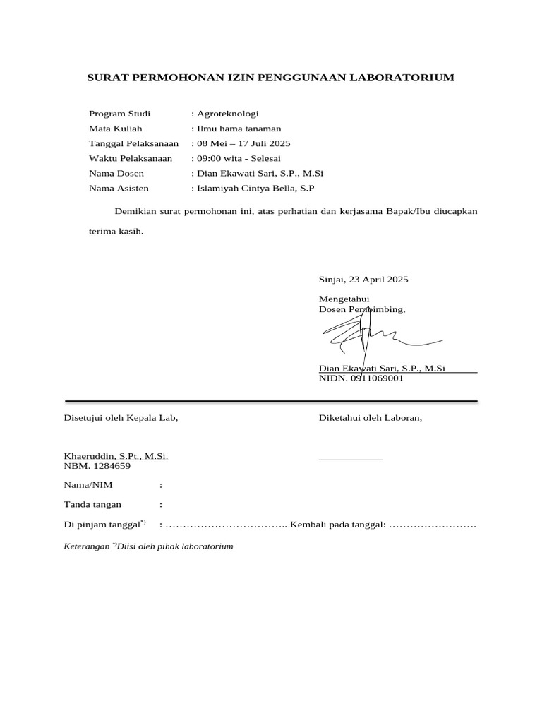 Format Surat Izin Laboratorium Pesnab | PDF