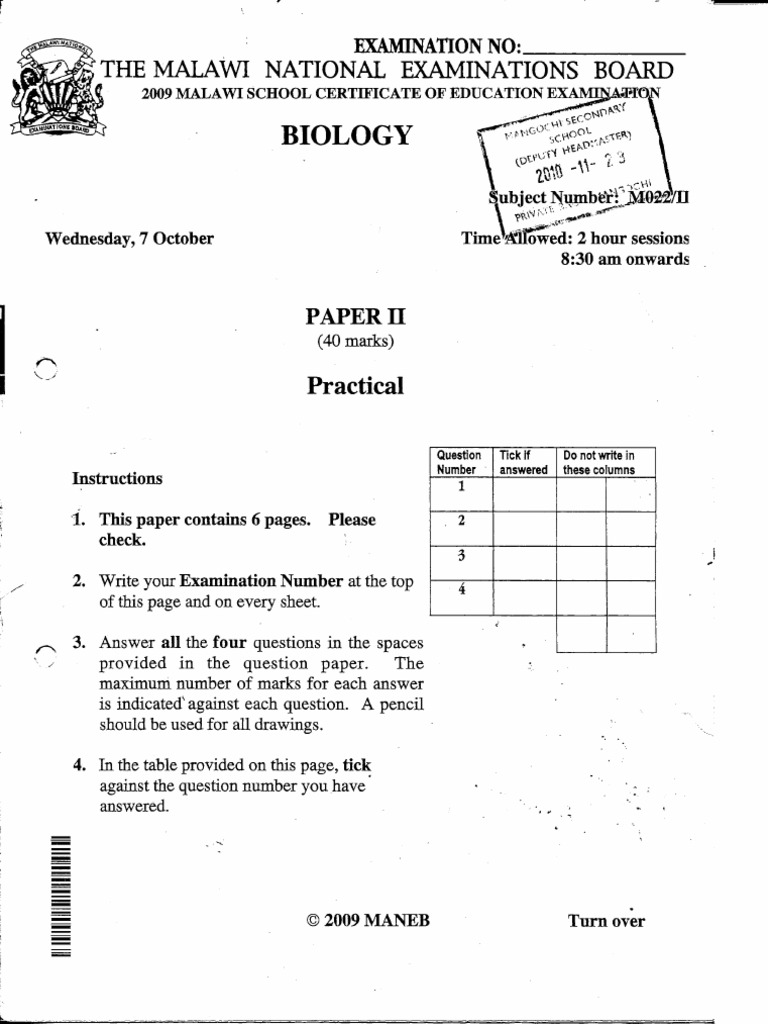 2009msce Bio Paper - 1 | PDF