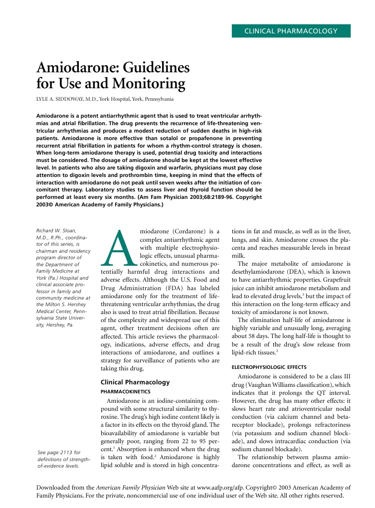 Amiodarone Guideline For Use and Monitoring | PDF | Cardiovascular ...