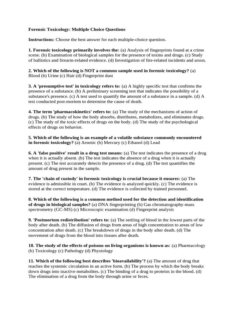 Forensic Toxicology Quiz Questions | PDF | Forensic Science | Toxicology