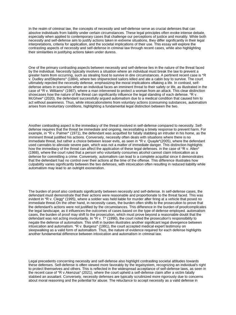 Intoxication and Automatism 2 | PDF | Self Defense | Crimes