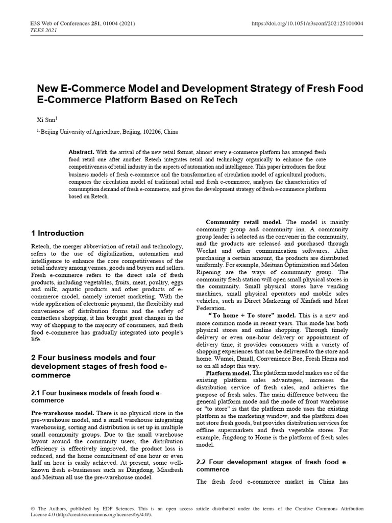 New E-Commerce Model and Development Strategy of Fresh Food E-Commerce Platform Based On ReTech ...