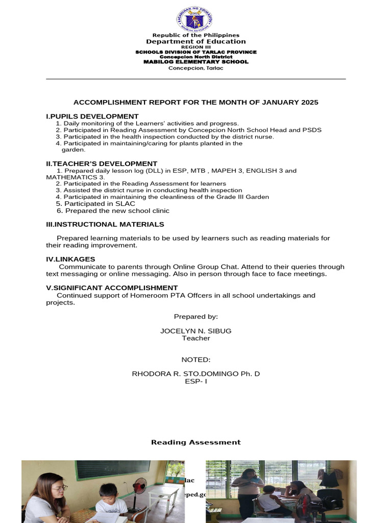 Accomplishment Report: Jan-Apr 2025 | PDF | Learning