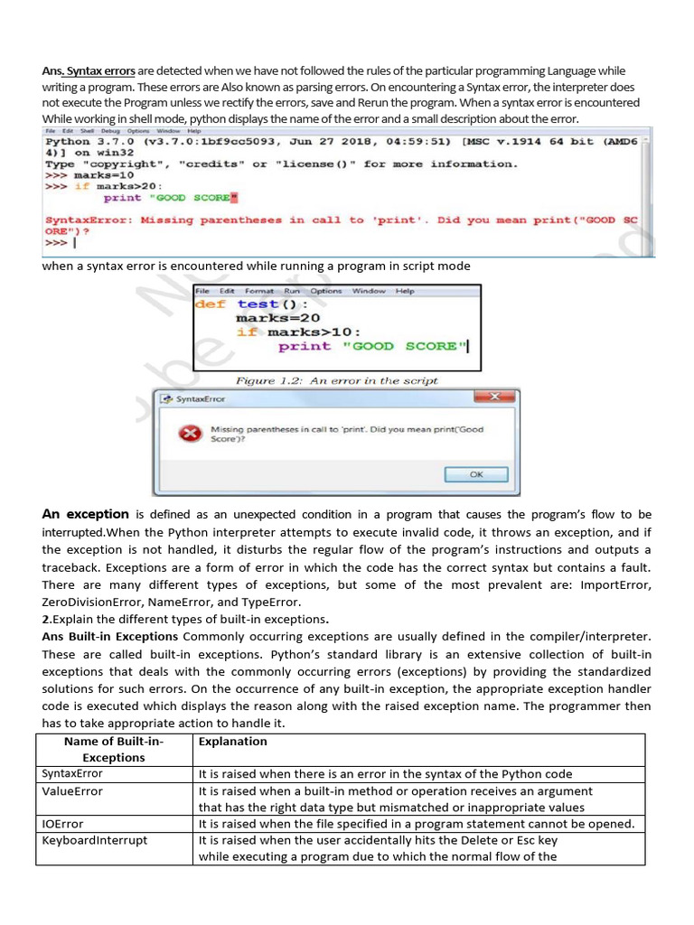 Exception Handling Note - 2025-26 | PDF | Computer Program | Programming