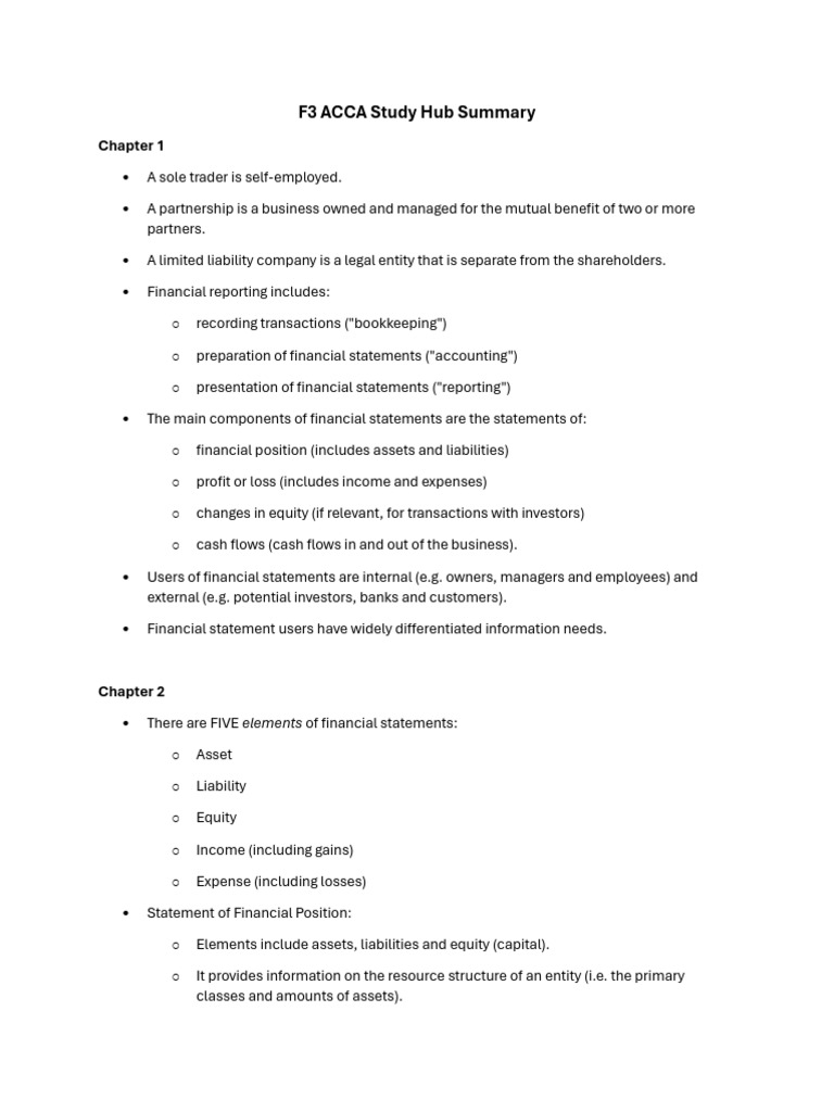 F3 ACCA Study Hub Summary | PDF | Debits And Credits | Depreciation