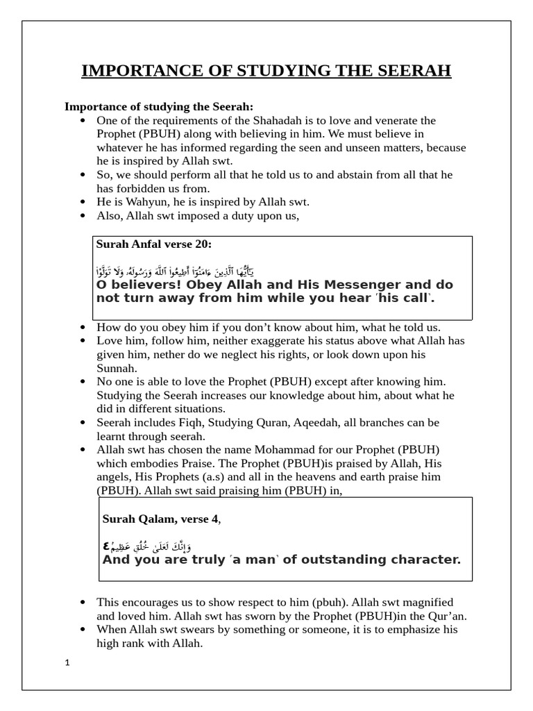 SEERAH LECTURE Full Course | PDF | Muhammad | Prophets And Messengers ...