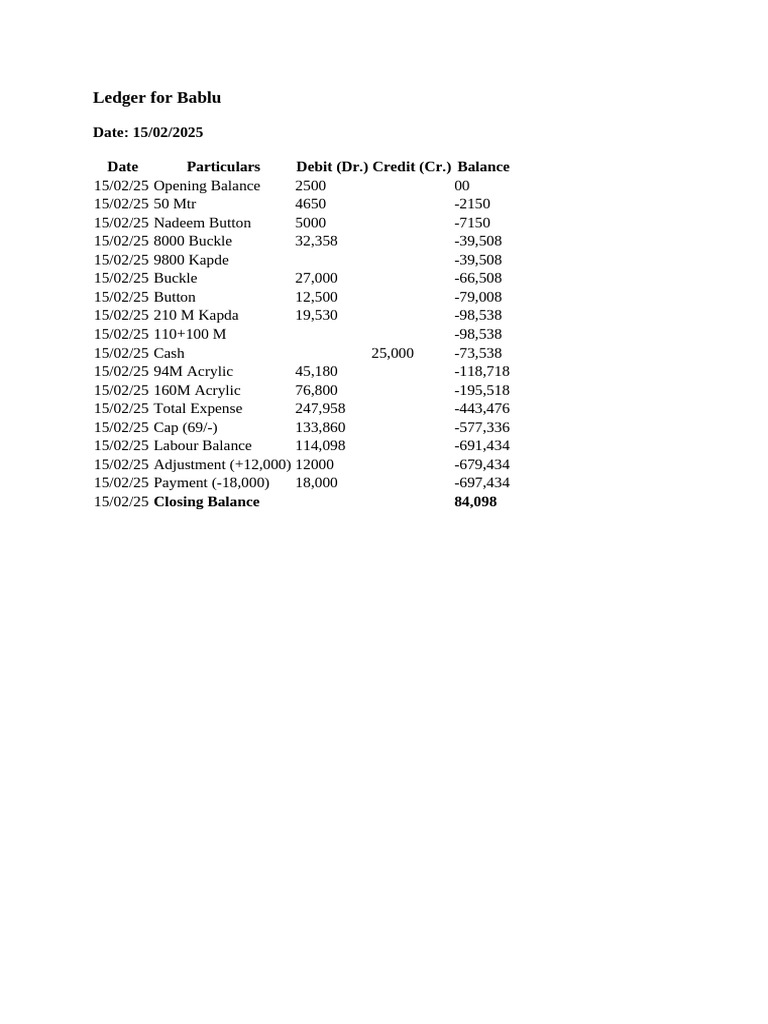 Ledger for Bablu | PDF