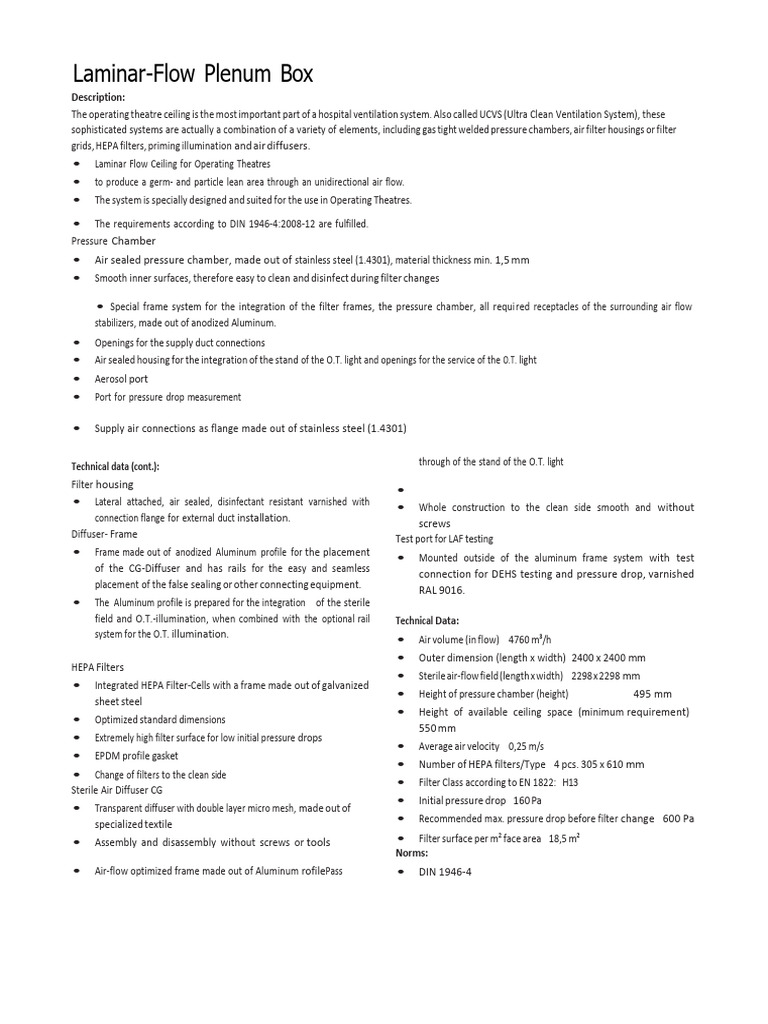 Laminar Flow Plenum Box | PDF | Duct (Flow) | Building Engineering
