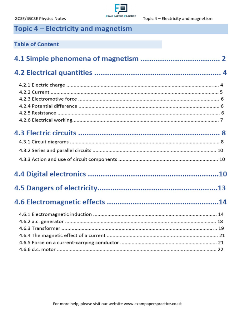 GCSE Physics: Electricity & Magnetism Notes | PDF | Inductor ...